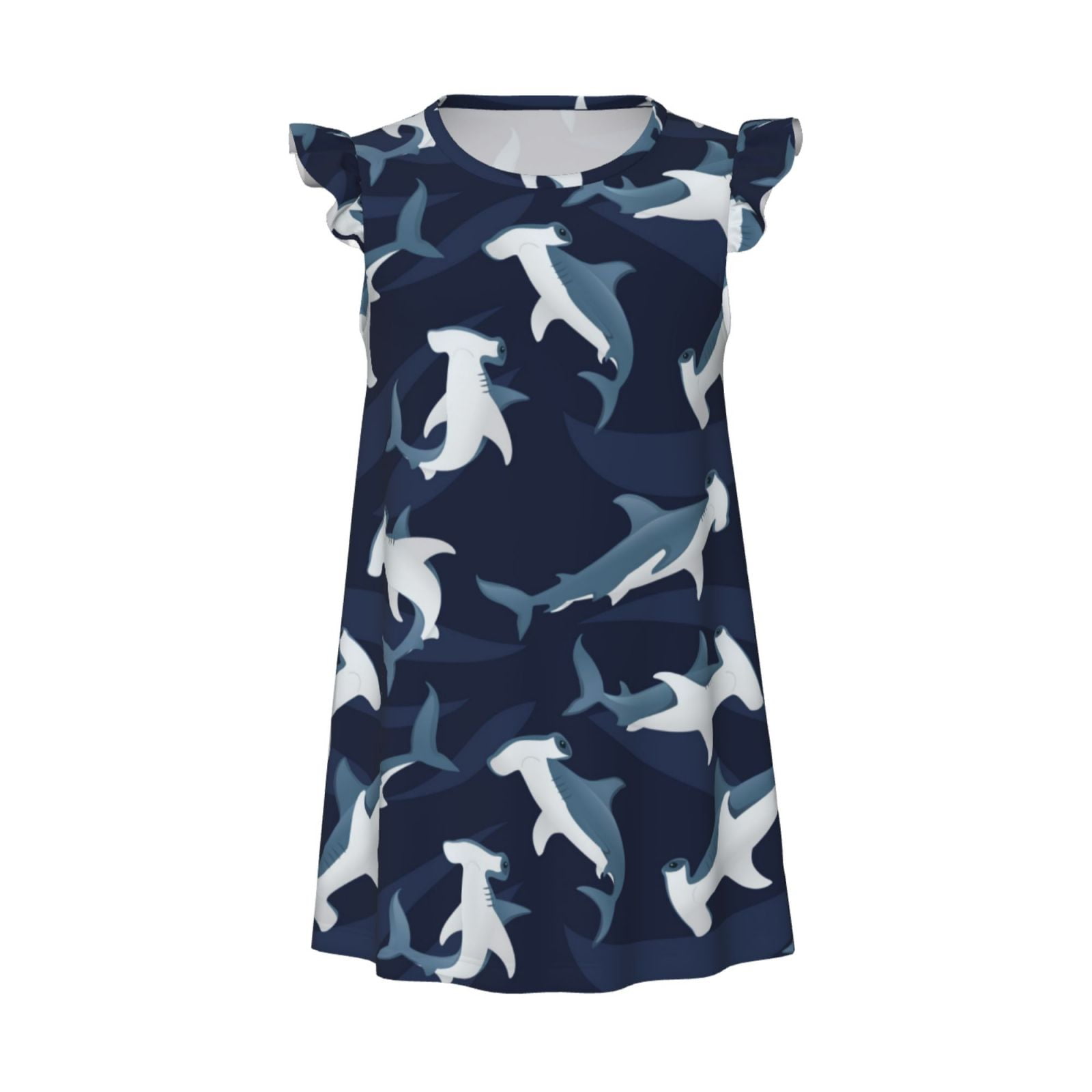 Cartoon Cute Hammerhead Shark Girls Nightgowns, Short Sleeves Princess ...