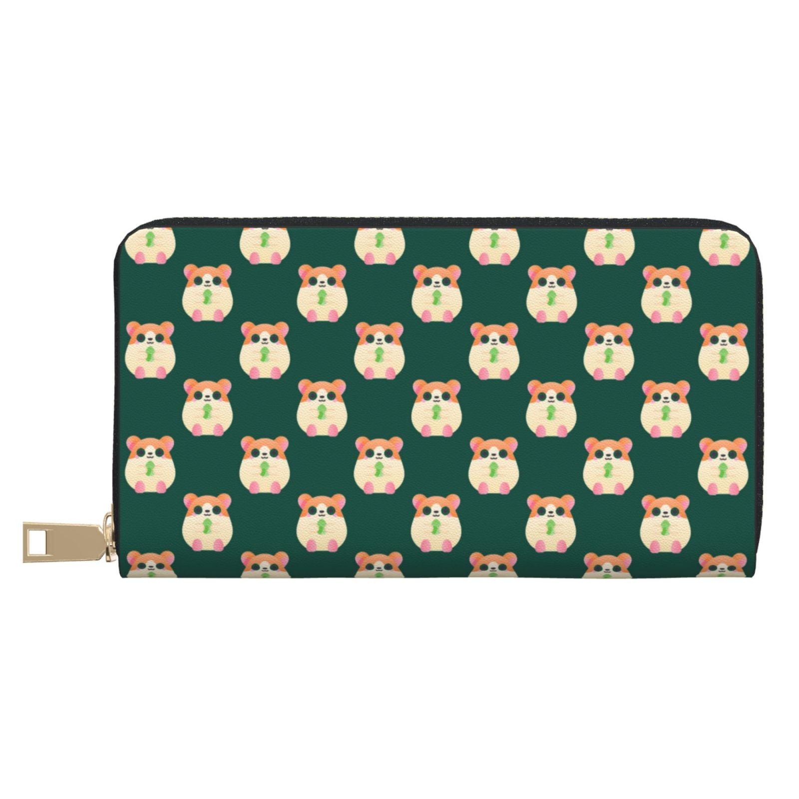 Cartoon Cute Hamster Green Wallet Women, Leather Bifold Multi Card ...