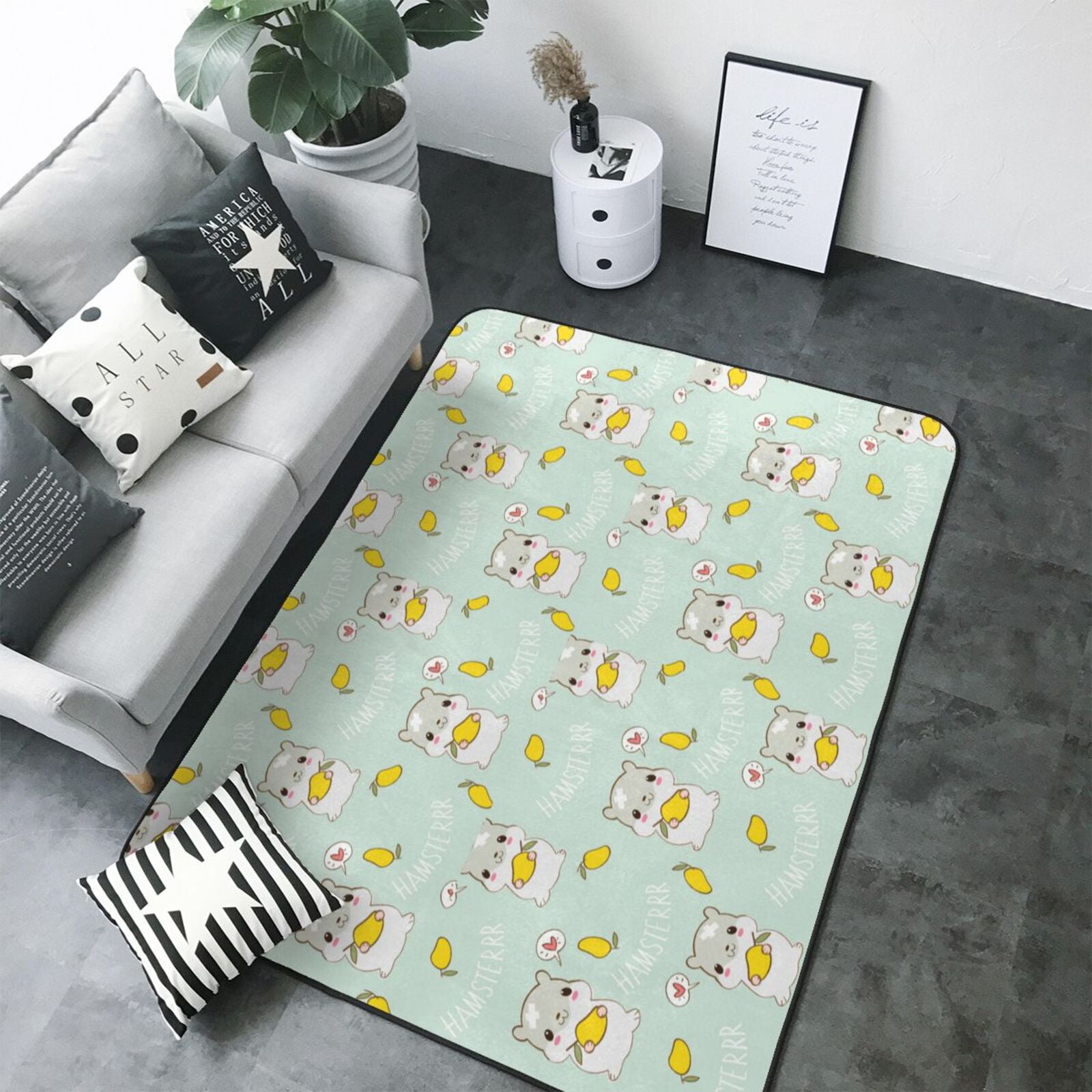 Cartoon Cute Hamster Mango Green Area Rugs for Living Room Bedroom, 5x7 ...