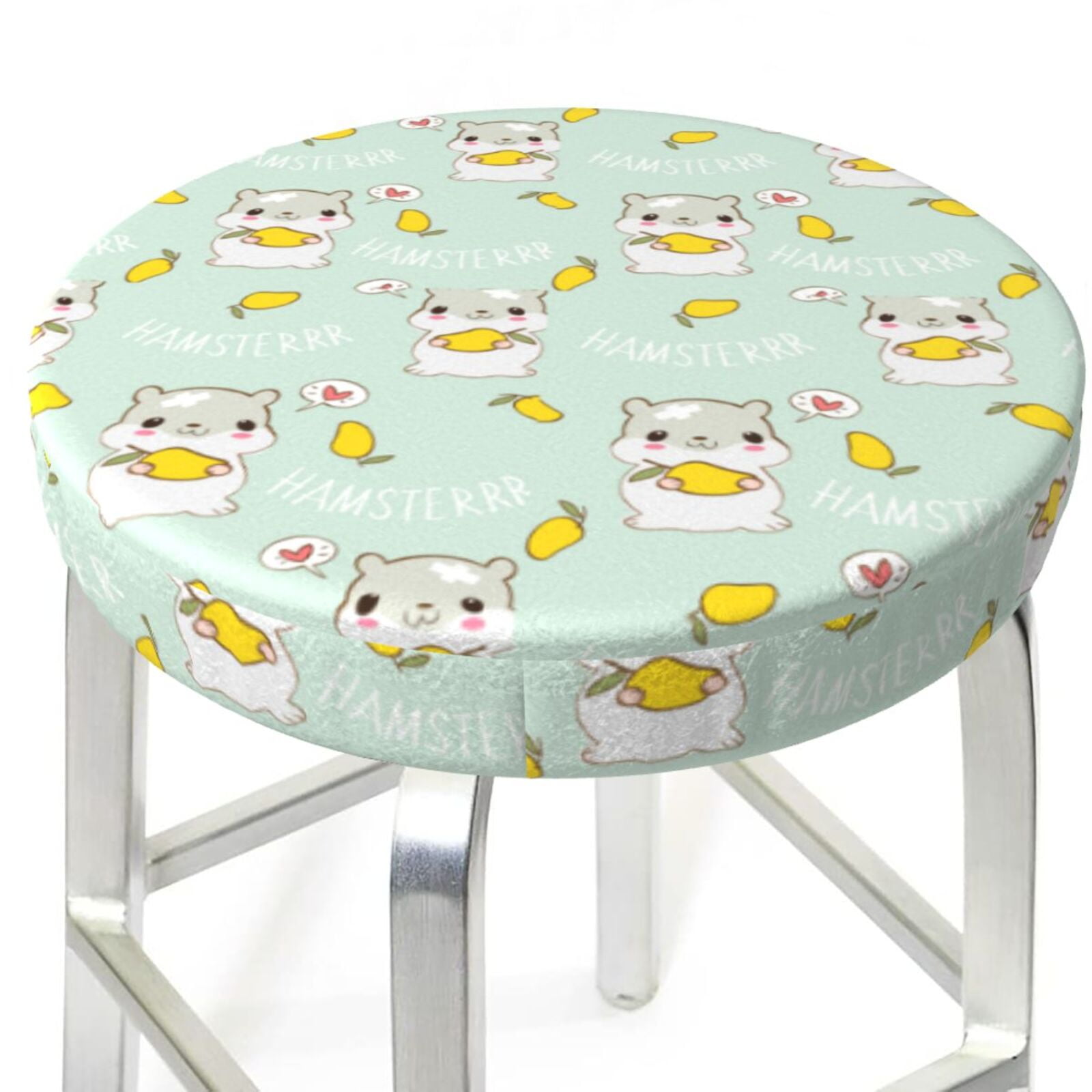 Cartoon Cute Hamster Mango Green Round Bar Stool Covers, Soft Velvet Bar Stool Seat Covers, 12 ...