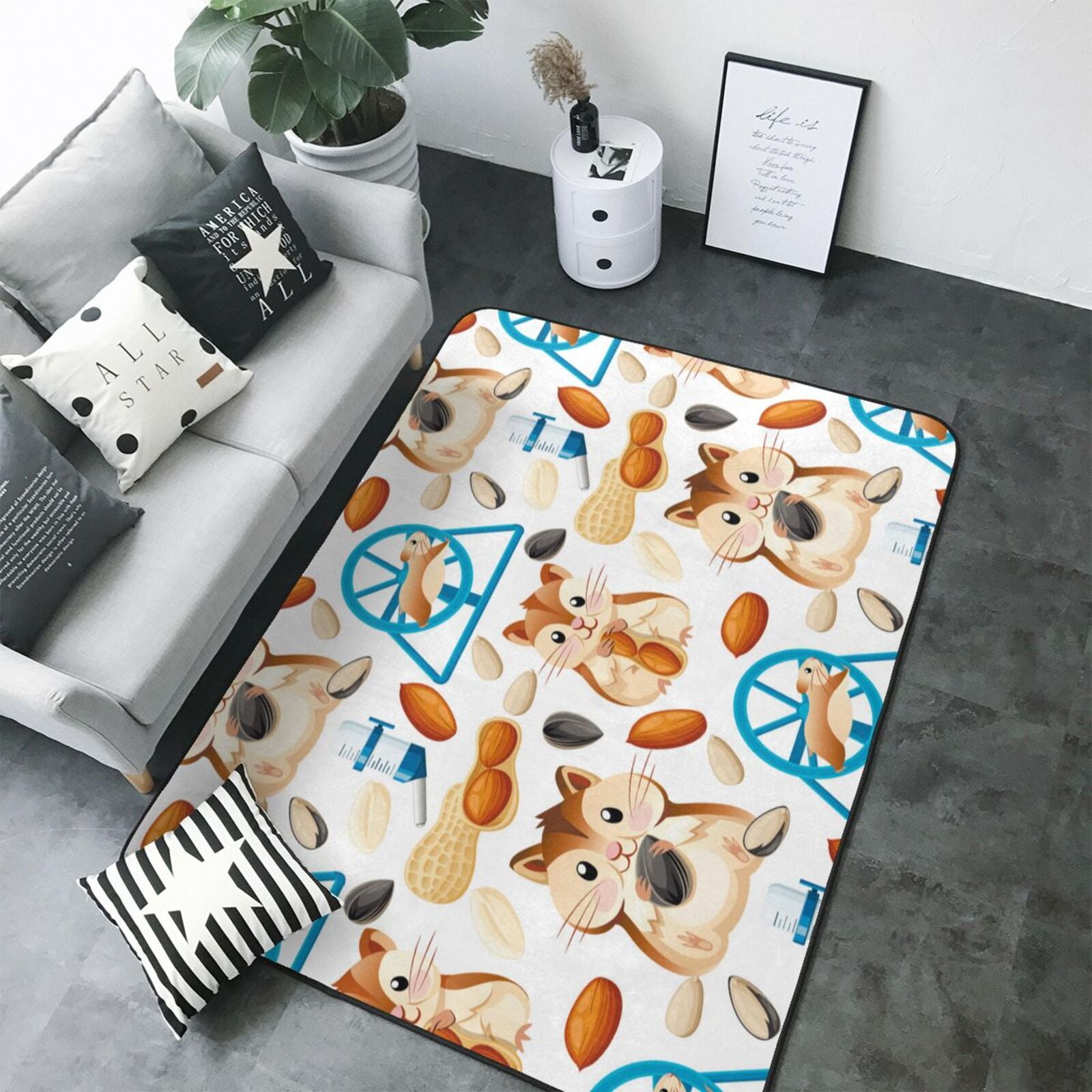 Cartoon Cute Hamster Nut Peanut Area Rugs for Living Room Bedroom, 5x7 ...