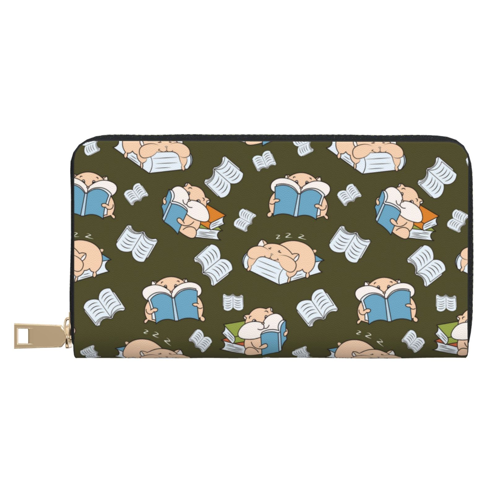 Cartoon Cute Hamster Reading Wallet Women, Leather Bifold Multi Card ...