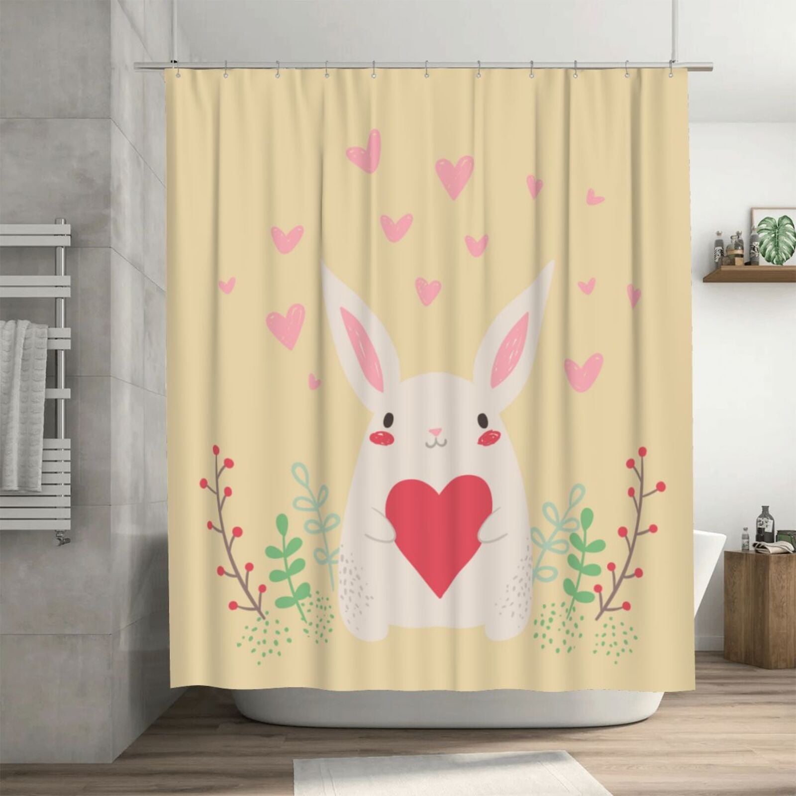 Cartoon Cute Heart Rabbit Animal Pattern Shower Curtain, Adorable Pet ...