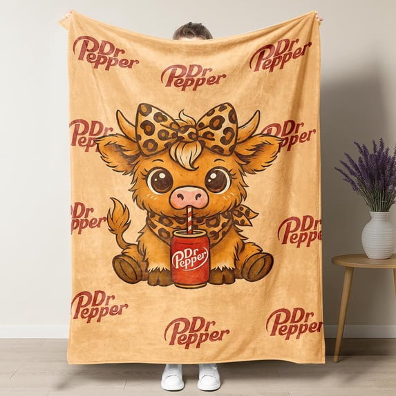 Cartoon Cute Highland Cow Pattern Blanket, Dr Pepper Soft Warm Throw ...