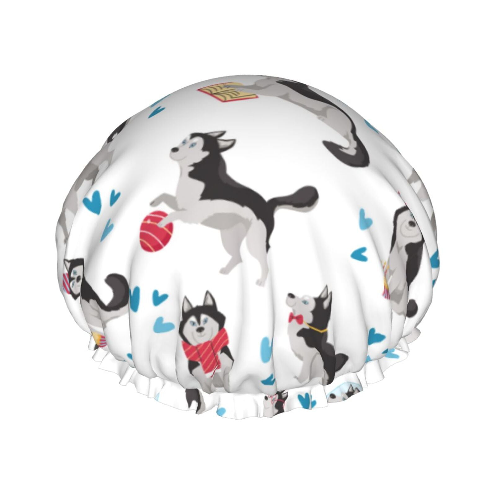 Cartoon Cute Husky Dog Funny Double Layers Shower Cap, Reusable ...
