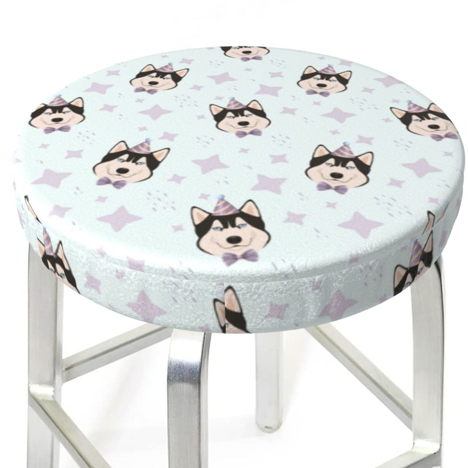 Cartoon Cute Husky Dog Gift Star Bar Stool Covers - Stretch Round Seat ...