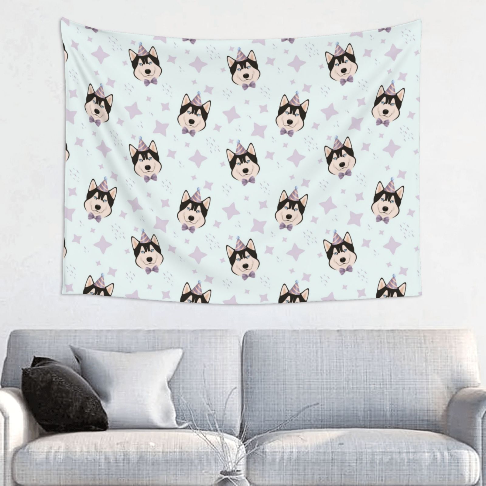 Cartoon Cute Husky Dog Gift Star Tapestry for Bedroom - Tapestry Wall ...