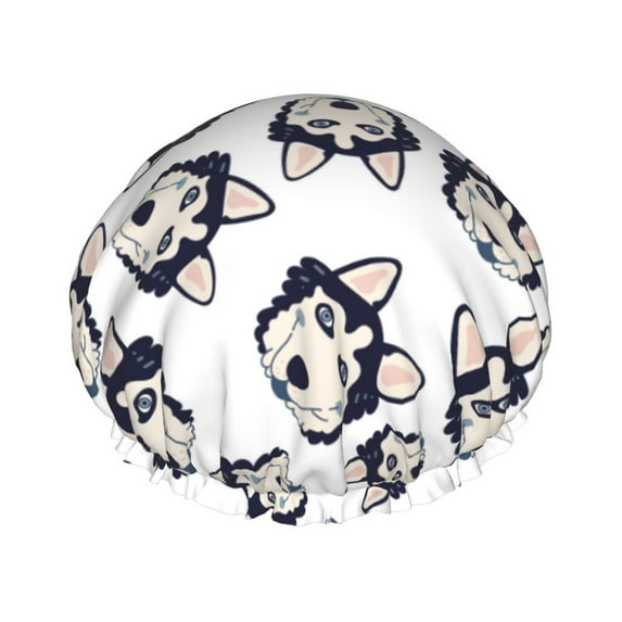 Cartoon Cute Husky Dog Shower Cap, Double Layers Shower Cap Rreusable ...