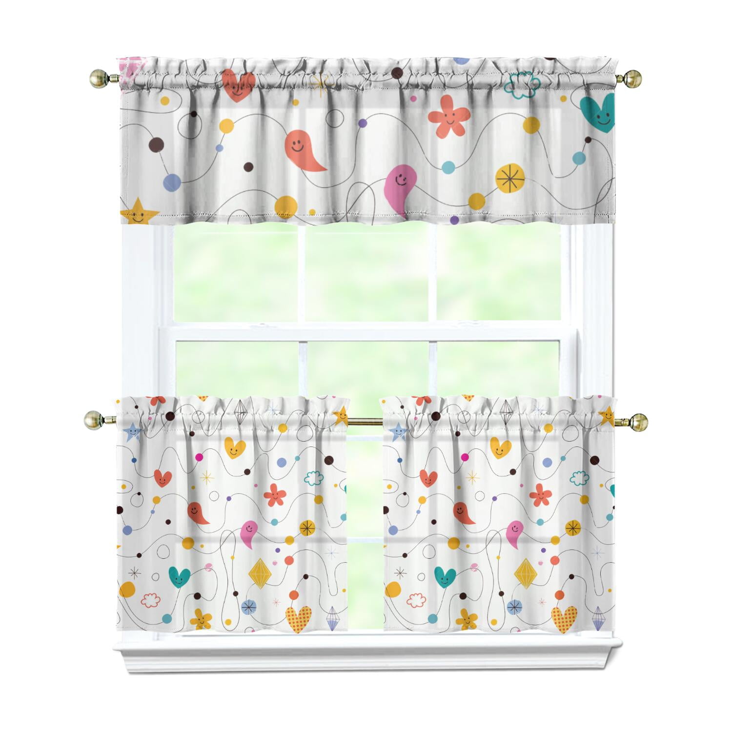 Cartoon Cute Kitchen Curtains Set - Playful Kawaii Kids Window Curtain ...