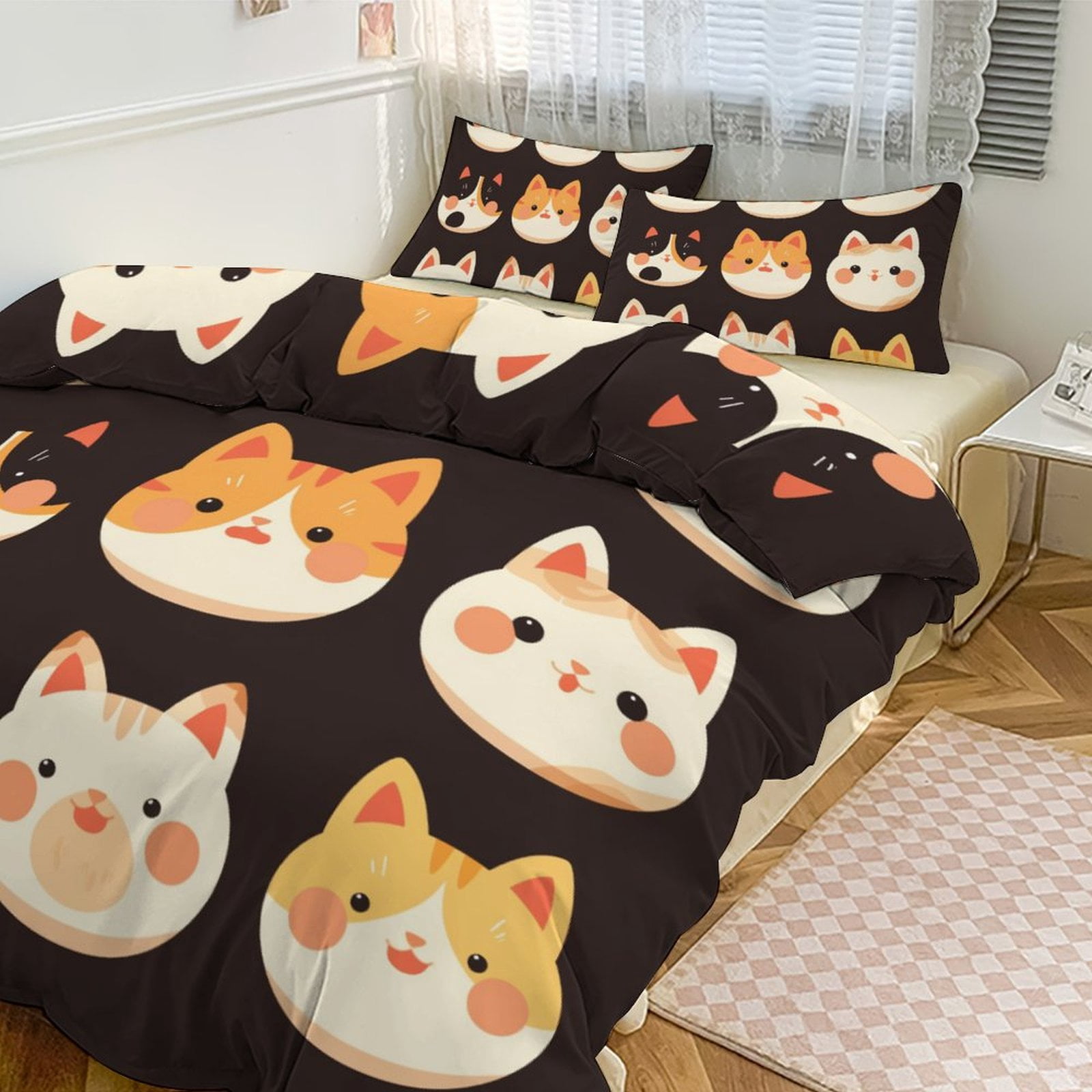 Cartoon Cute Kitten 102"x90"3 Pcs Soft Bedding Set Includes 1 Duvet ...