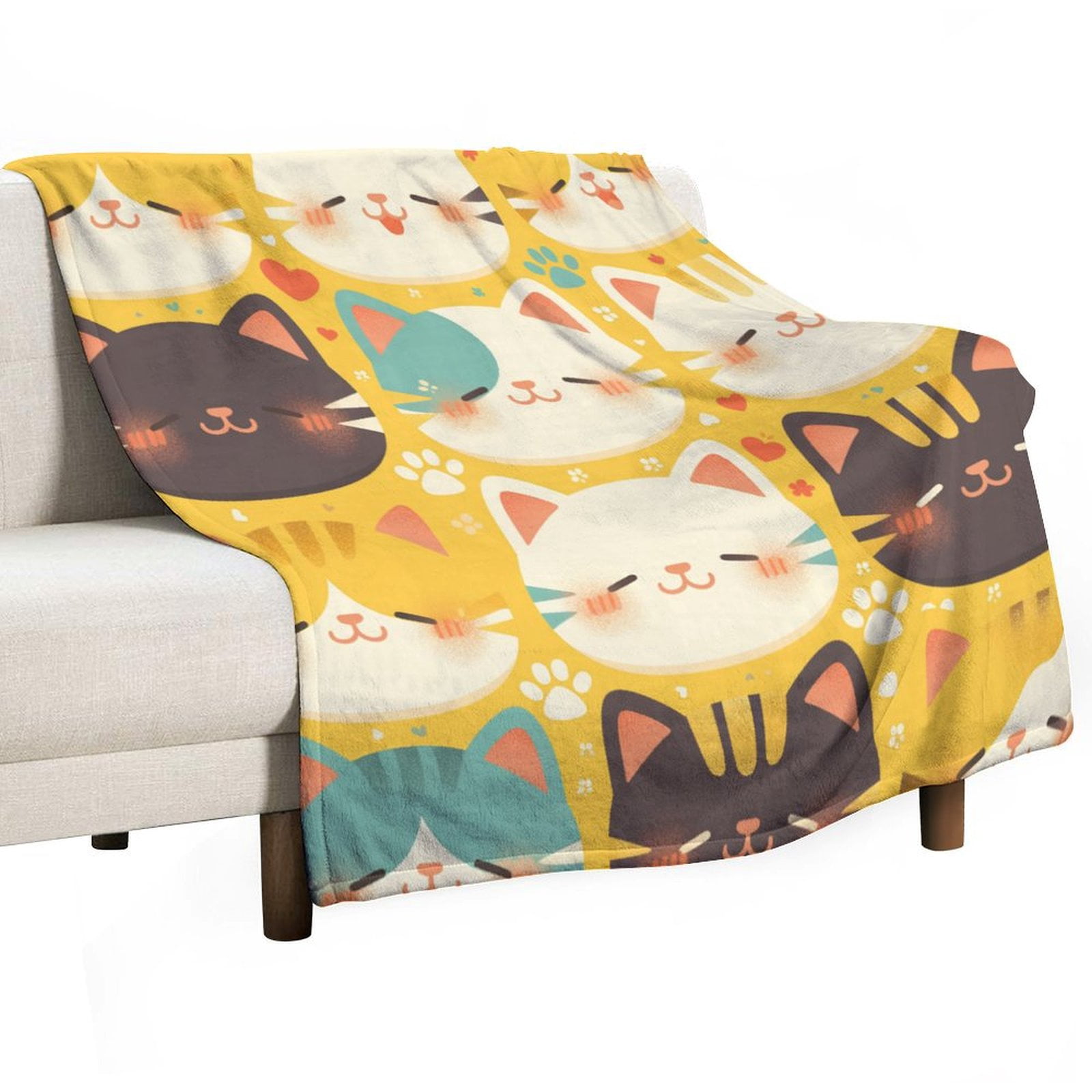 Cartoon Cute Kitten Blanket Flannel Warm Blankets Soft And Comfortable ...