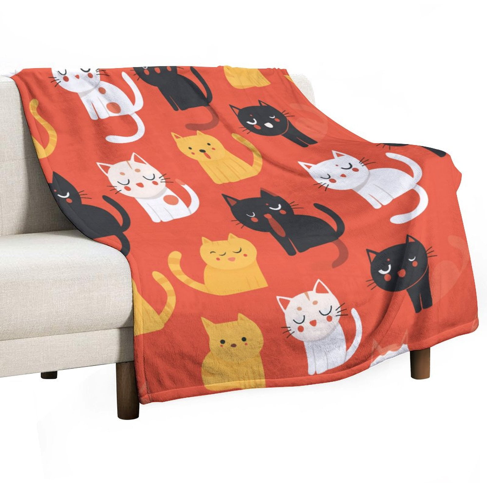 Cartoon Cute Kitten Flannel Plush Soft Fluffy Break Nap Blanket Cover ...