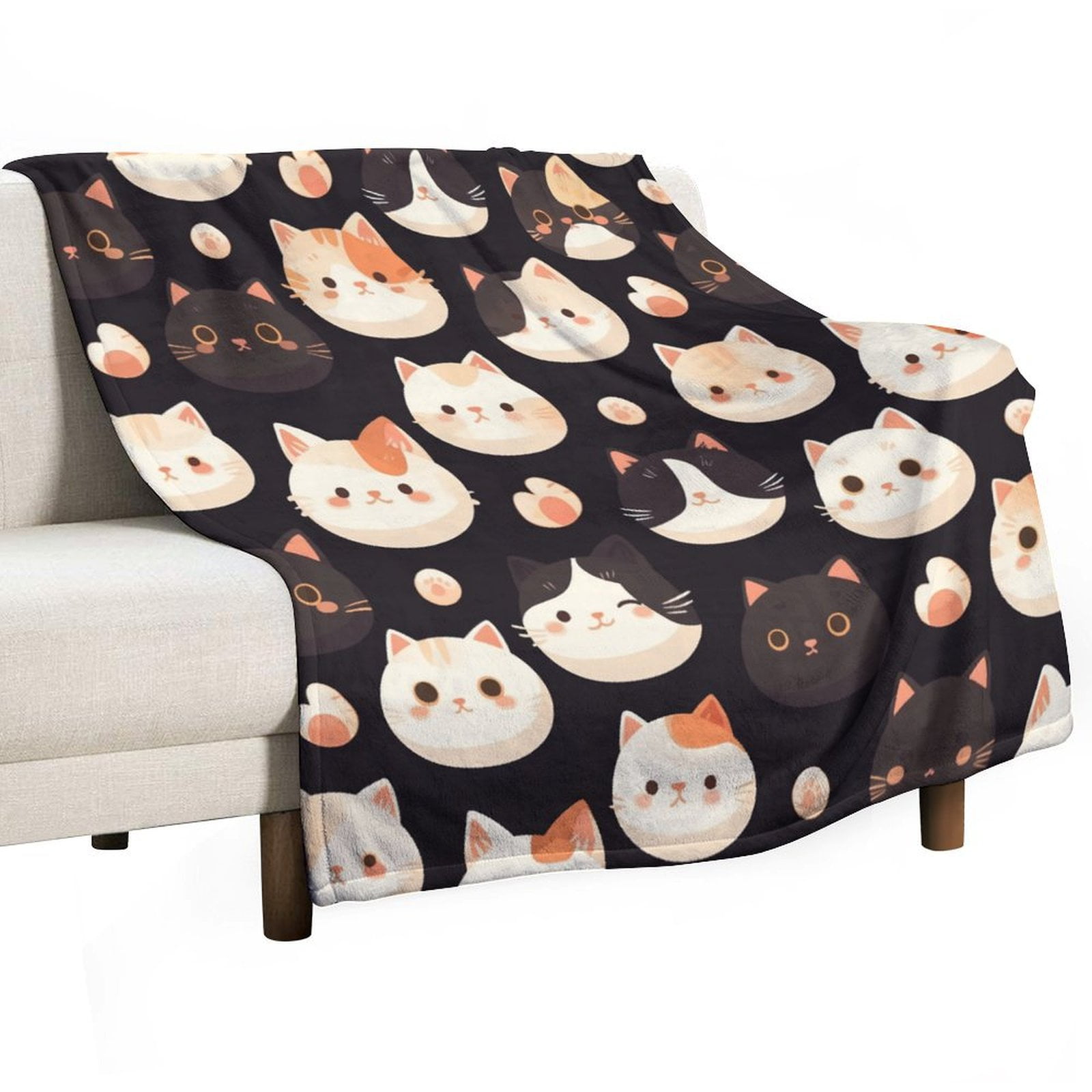 Cartoon Cute Kitten Flannel Plush Soft Fluffy Break Nap Blanket Cover ...