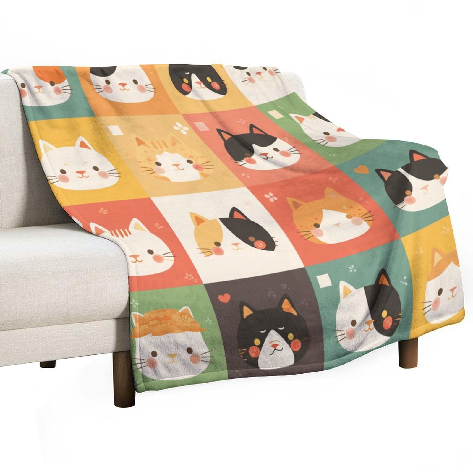 Cartoon Cute Kitten Flannel Plush Soft Fluffy Break Nap Blanket Cover ...