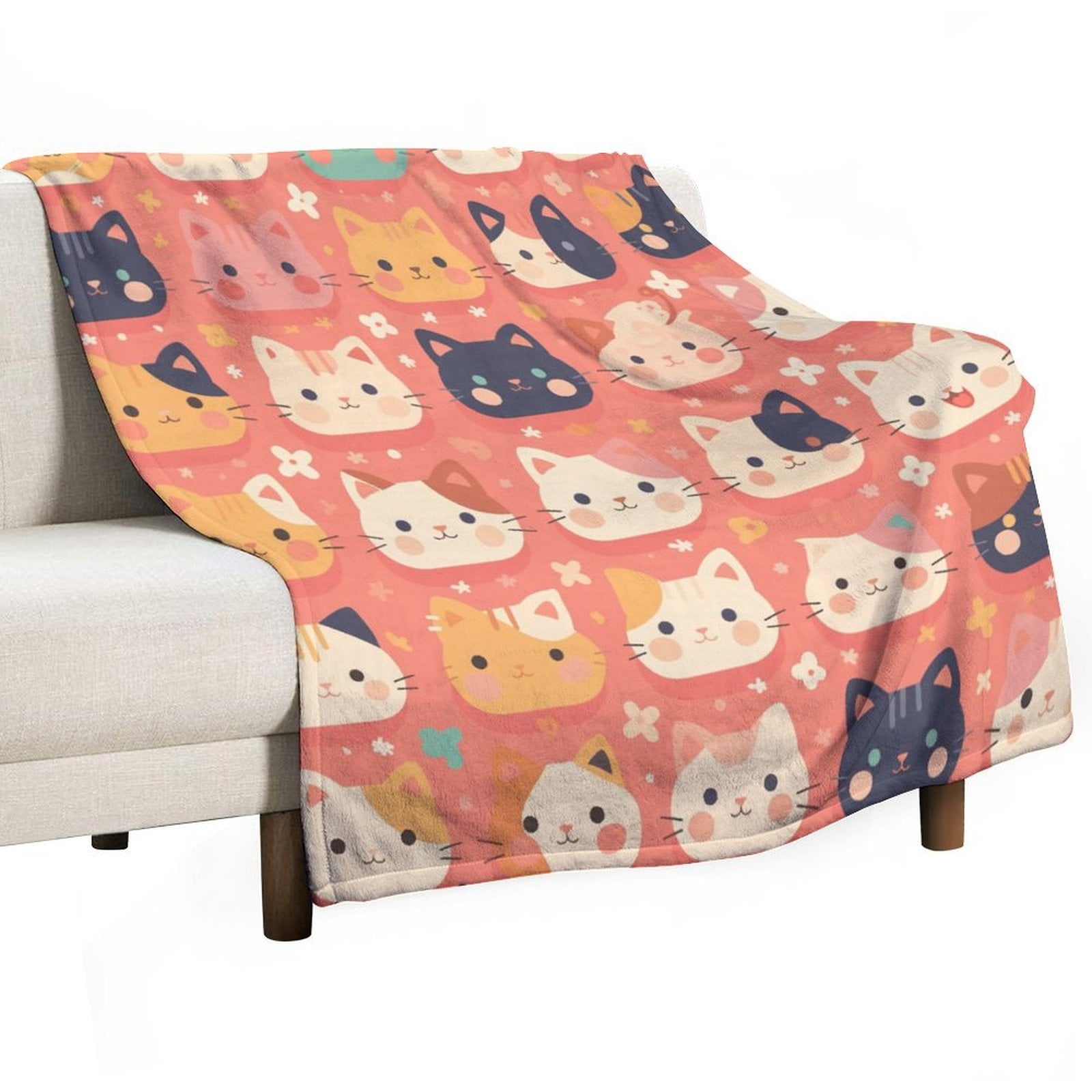 Cartoon Cute Kitten Flannel Plush Soft Fluffy Break Nap Blanket Cover ...