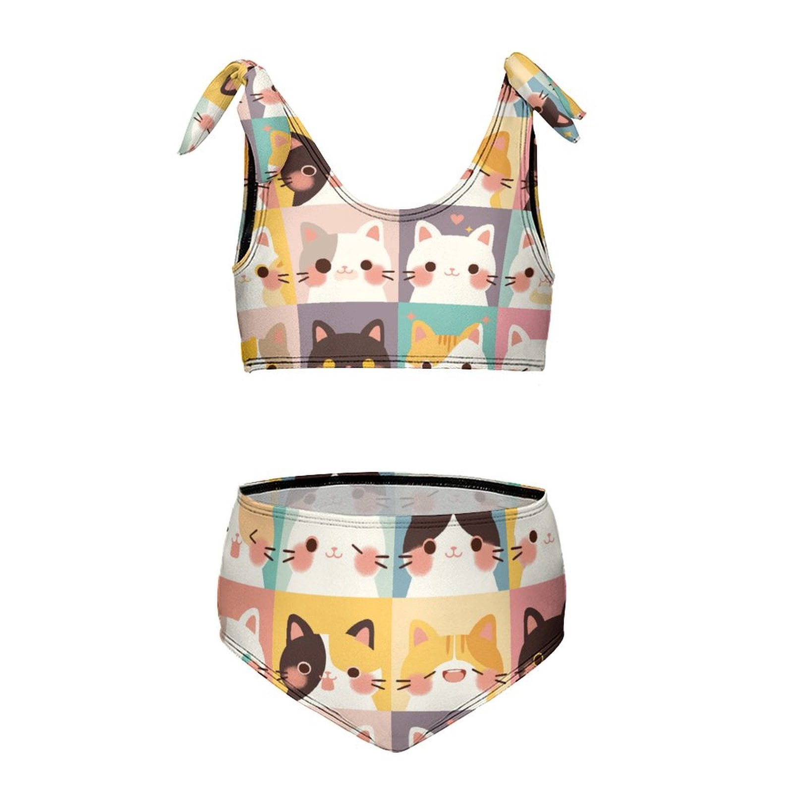 Cartoon Cute Kitten Girl's 2 Piece Bikini Set Beach Sport Swimsuit ...