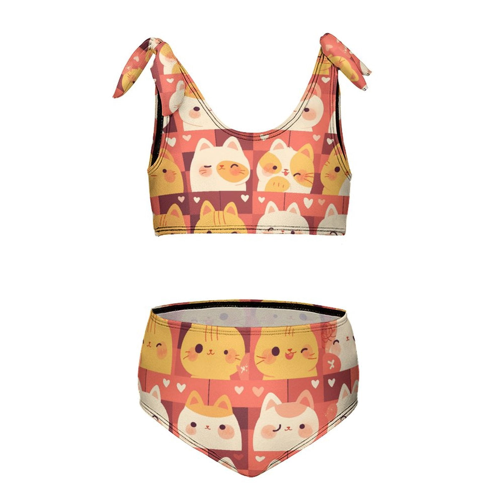 Cartoon Cute Kitten Girl's 2 Piece Bikini Set Beach Sport Swimsuit ...