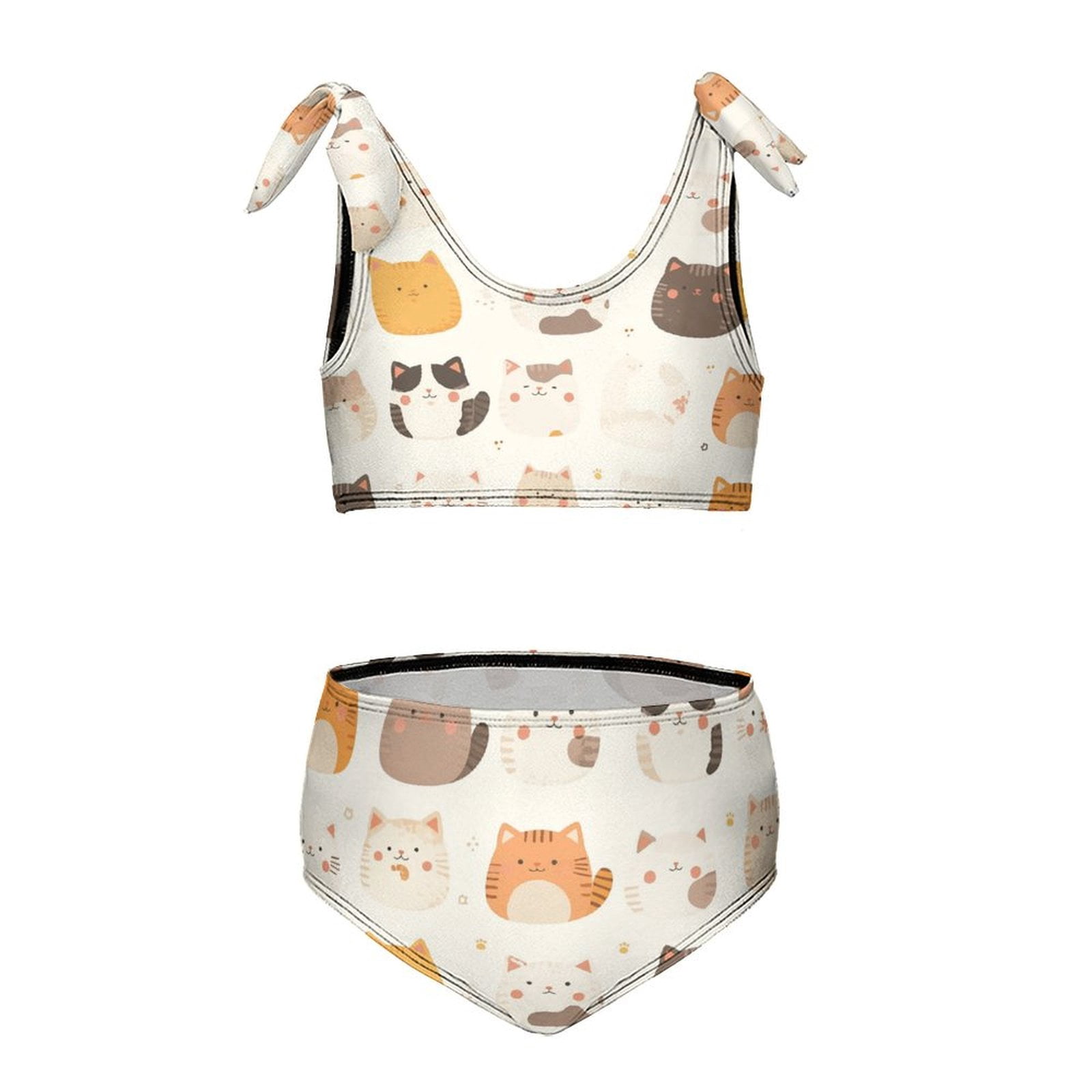 Cartoon Cute Kitten Girl's 2 Piece Bikini Set Beach Sport Swimsuit ...