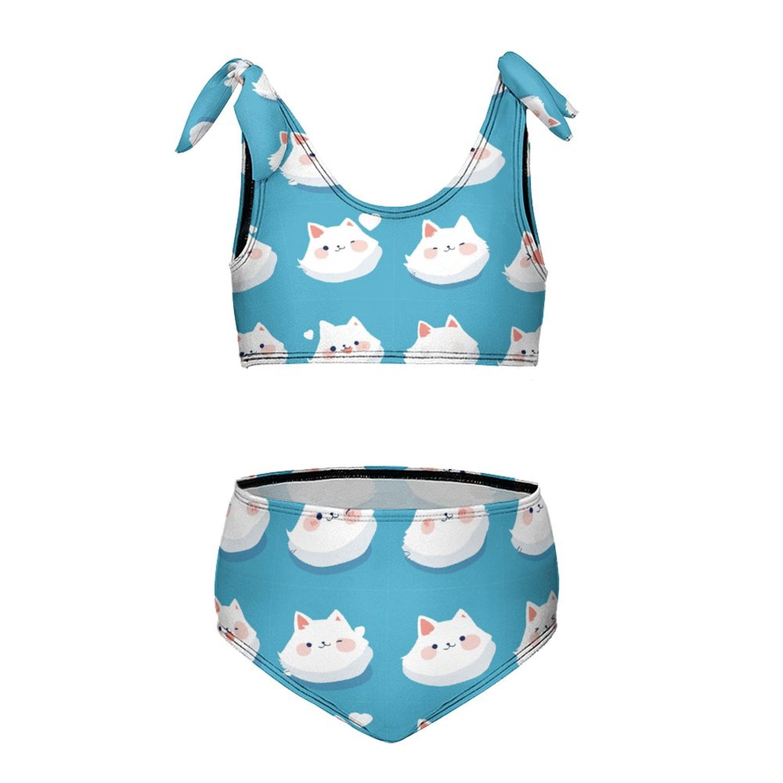 Cartoon Cute Kitten Girl's 2 Piece Bikini Set Beach Sport Swimsuit ...