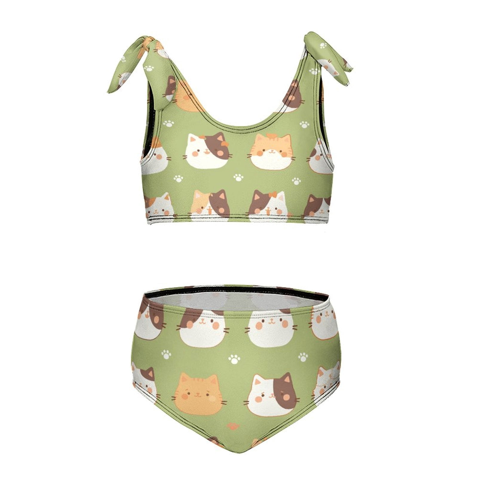 Cartoon Cute Kitten Girl's 2 Piece Bikini Set Beach Sport Swimsuit ...