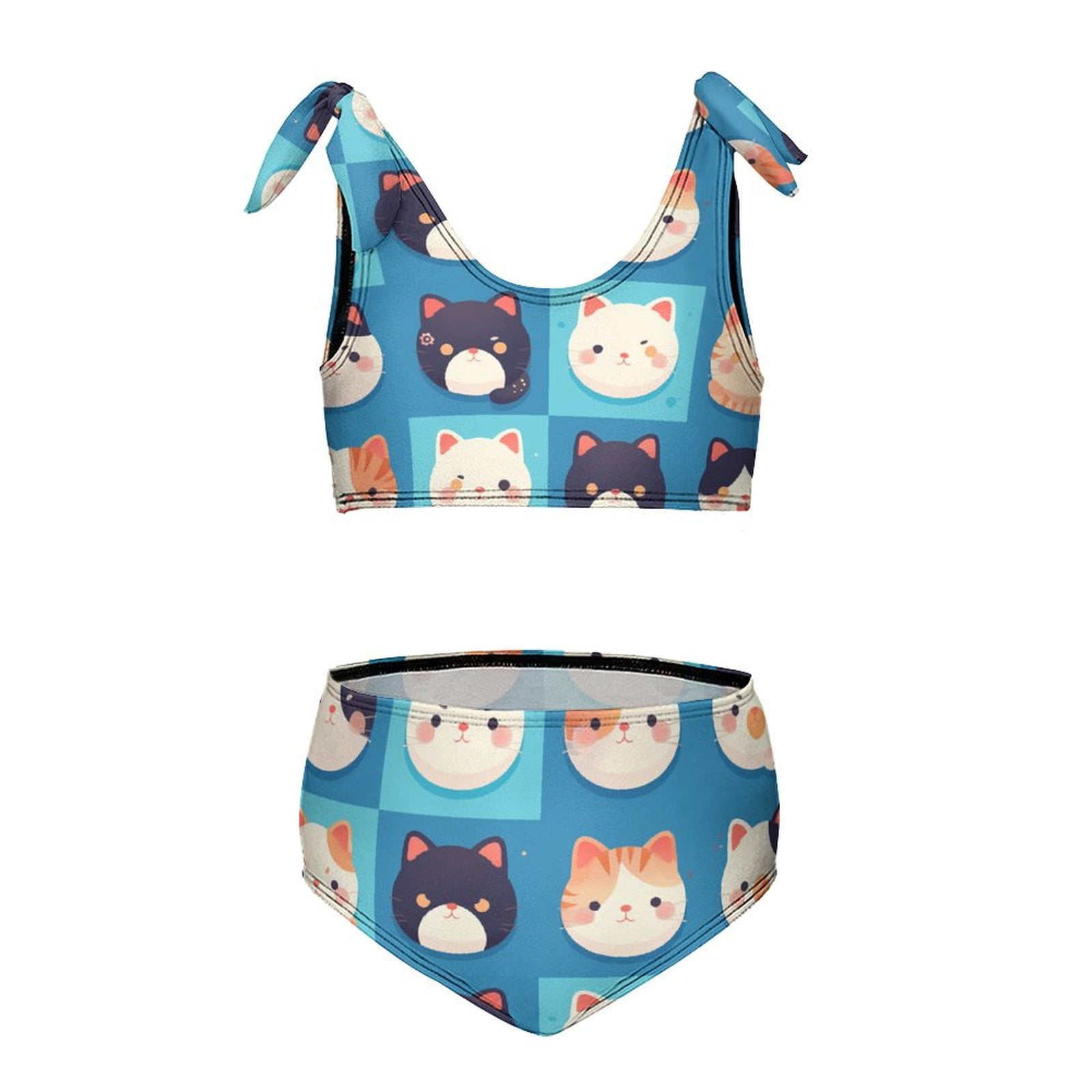 Cartoon Cute Kitten Girl's 2 Piece Bikini Set Beach Sport Swimsuit ...