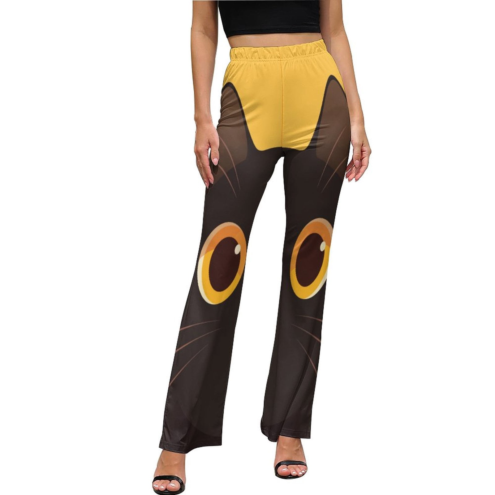 Cartoon Cute Kitten High Waisted Casual Flared Trousers Summer Home ...