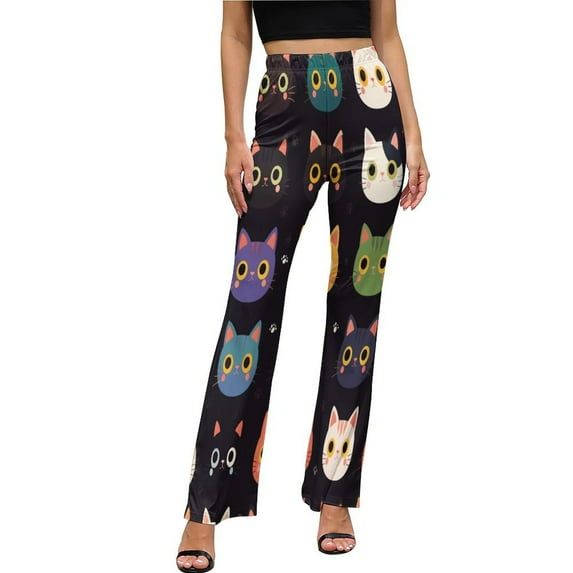 Cartoon Cute Kitten High Waisted Casual Flared Trousers Summer Home ...