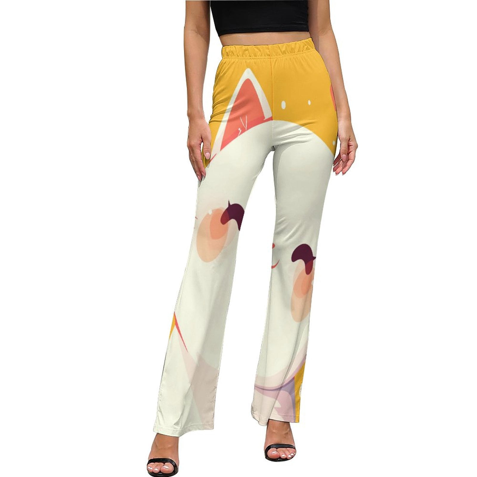 Cartoon Cute Kitten High Waisted Casual Flared Trousers Summer Home ...