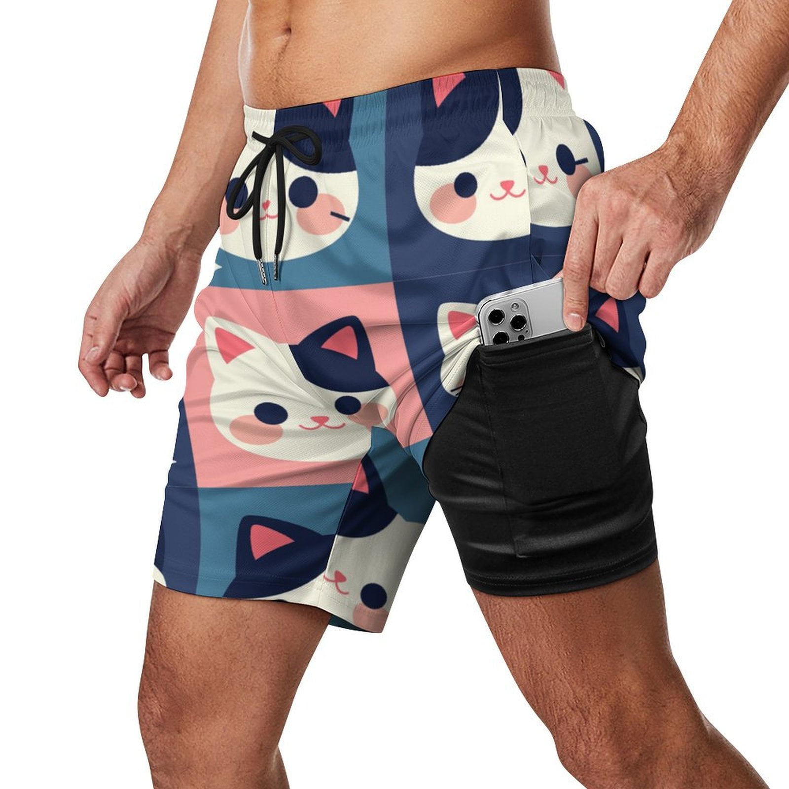 Cartoon Cute Kitten Quick Dry Swimming Shorts For Men Swimwear Swimsuit ...