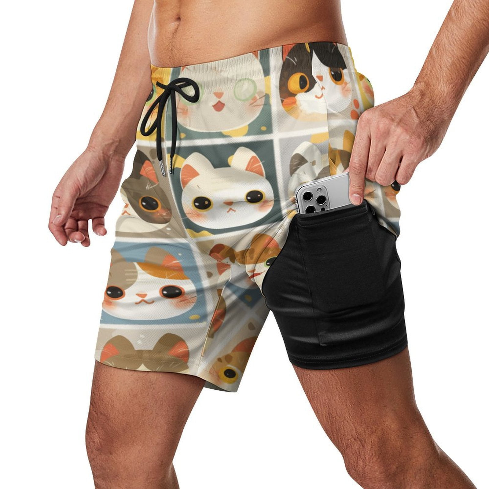 Cartoon Cute Kitten Quick Dry Swimming Shorts For Men Swimwear Swimsuit ...