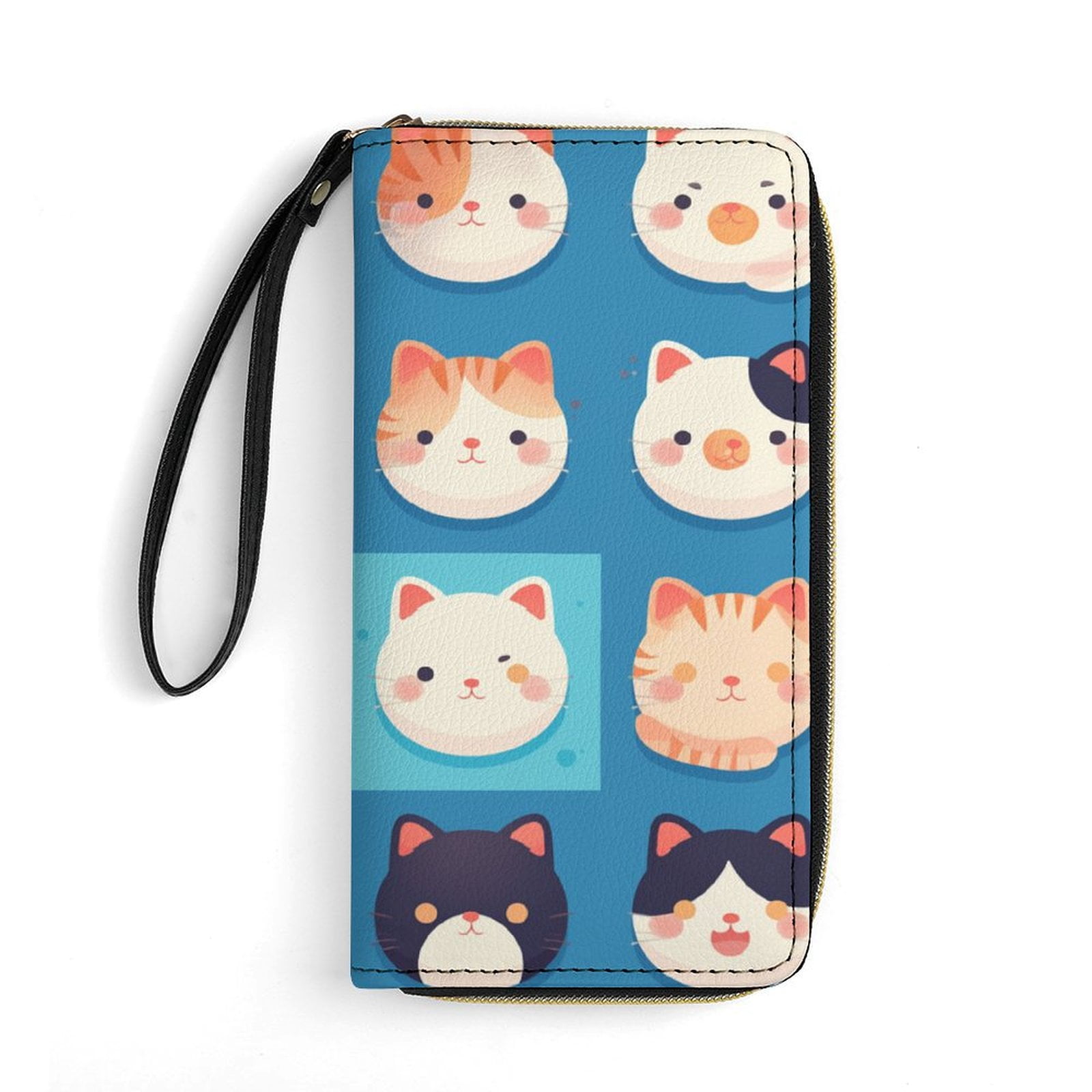 Cartoon Cute Kitten Wallet for Womens PU Leather Zip Around Wallers ...