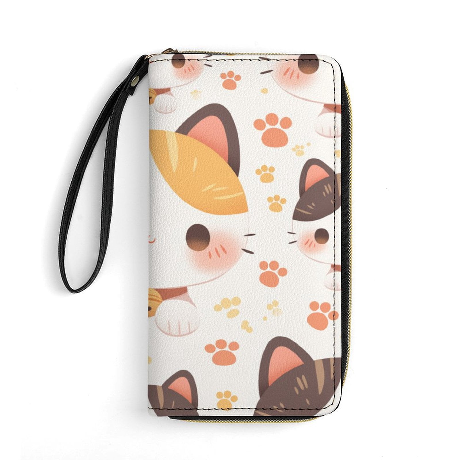 Cartoon Cute Kitten Wallet for Womens PU Leather Zip Around Wallers ...