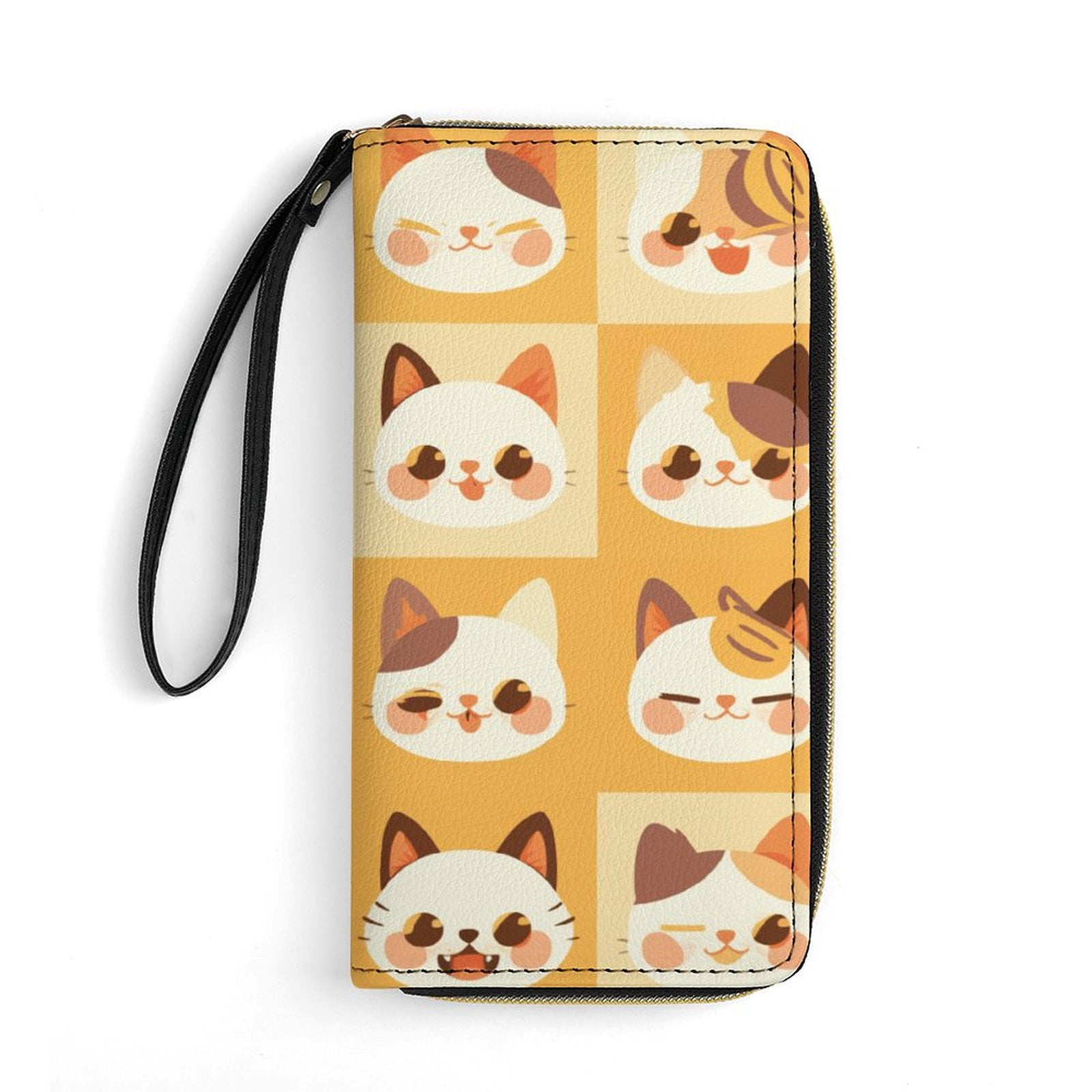 Cartoon Cute Kitten Wallet for Womens PU Leather Zip Around Wallers ...