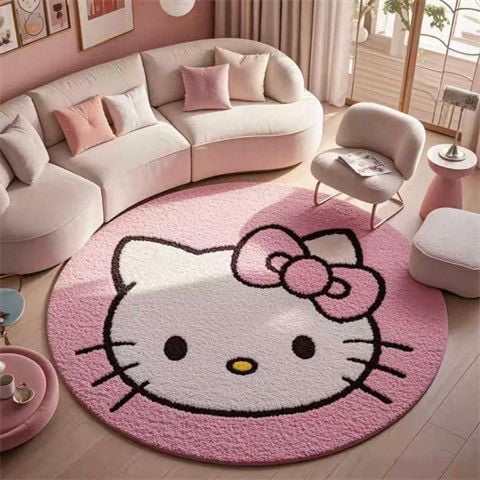Cartoon Cute Kitty Cat Round Carpet Home Use Rug Decorative Bedroom ...