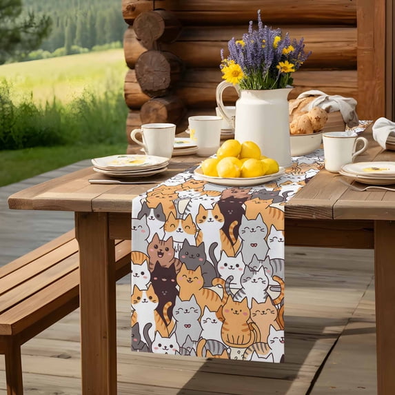 Cartoon Cute Kitty Table Runner 60 Inch Long Modern Funny Pet Cat Table ...