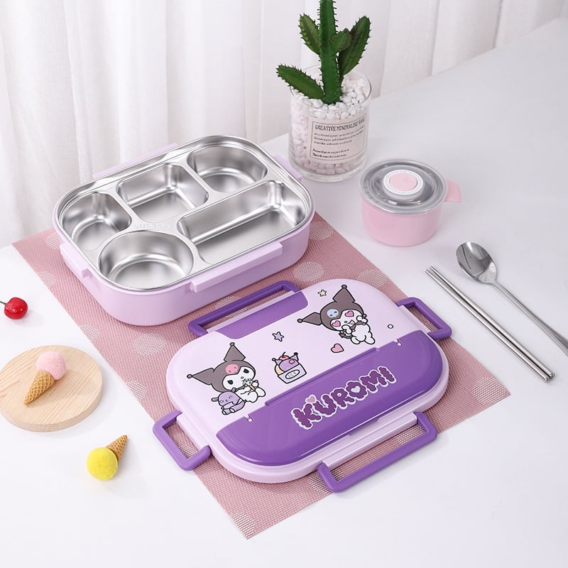 Cartoon Cute Kuromi Printed All-in-One Bento Boxes with Soup Bowl Spoon ...