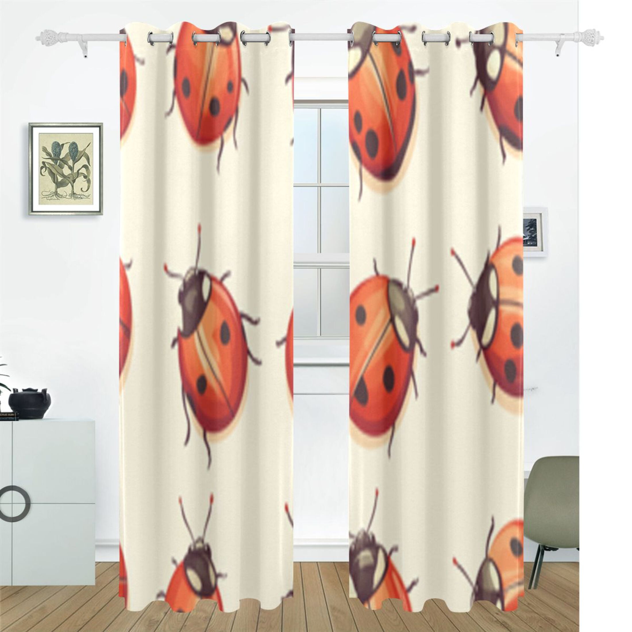 Cartoon Cute Ladybugs Blackout Curtains, 55W x 72/84L Living Room ...