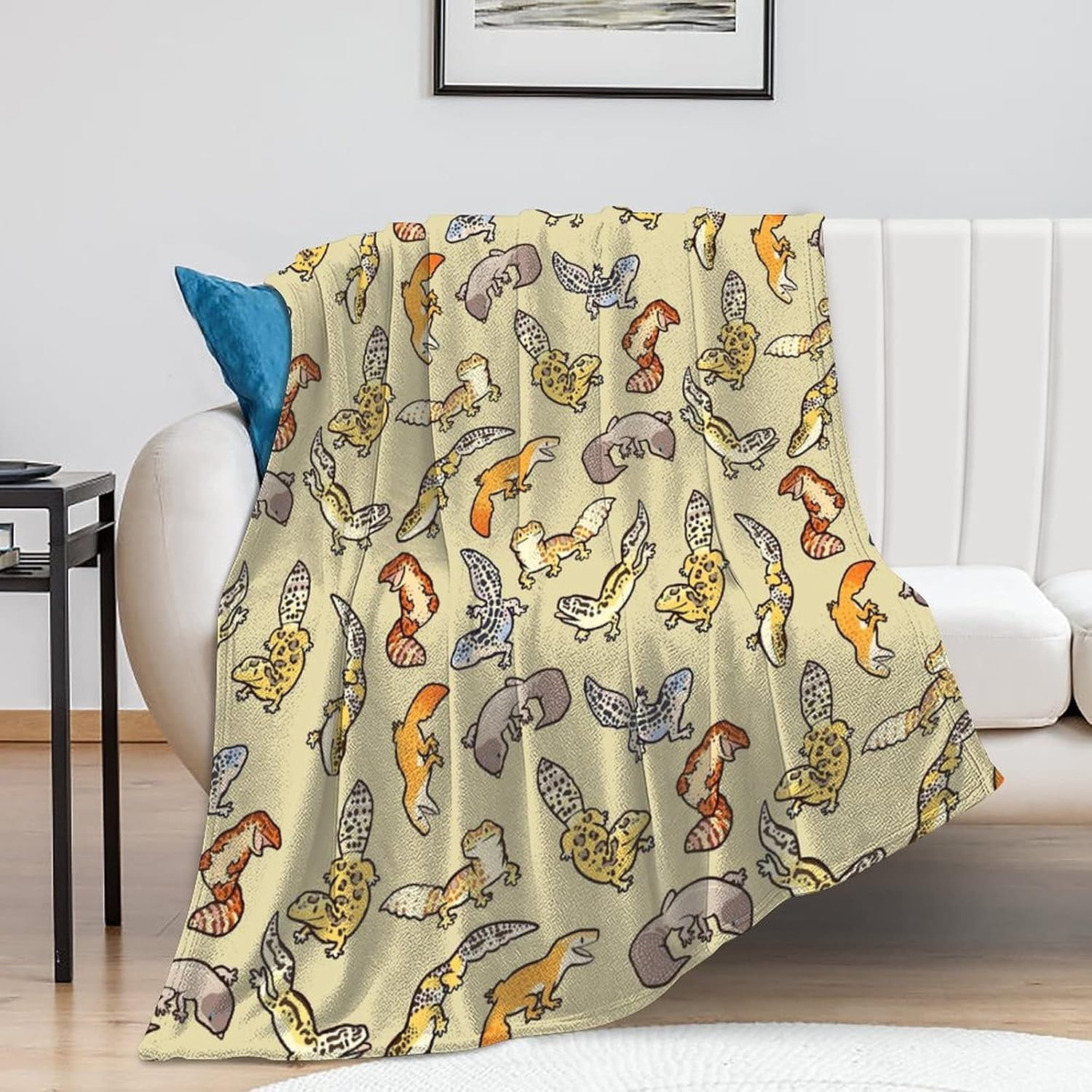 Cartoon Cute Leopard Gecko Pattern Blanket Throw Warm Cozy Flannel ...