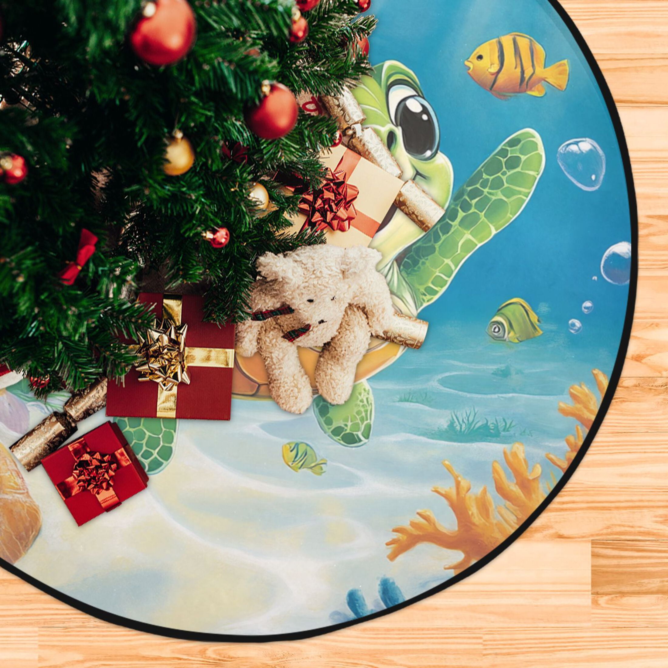 Cartoon Cute Little Green Turtle Christmas Tree Stand Mat Waterproof ...