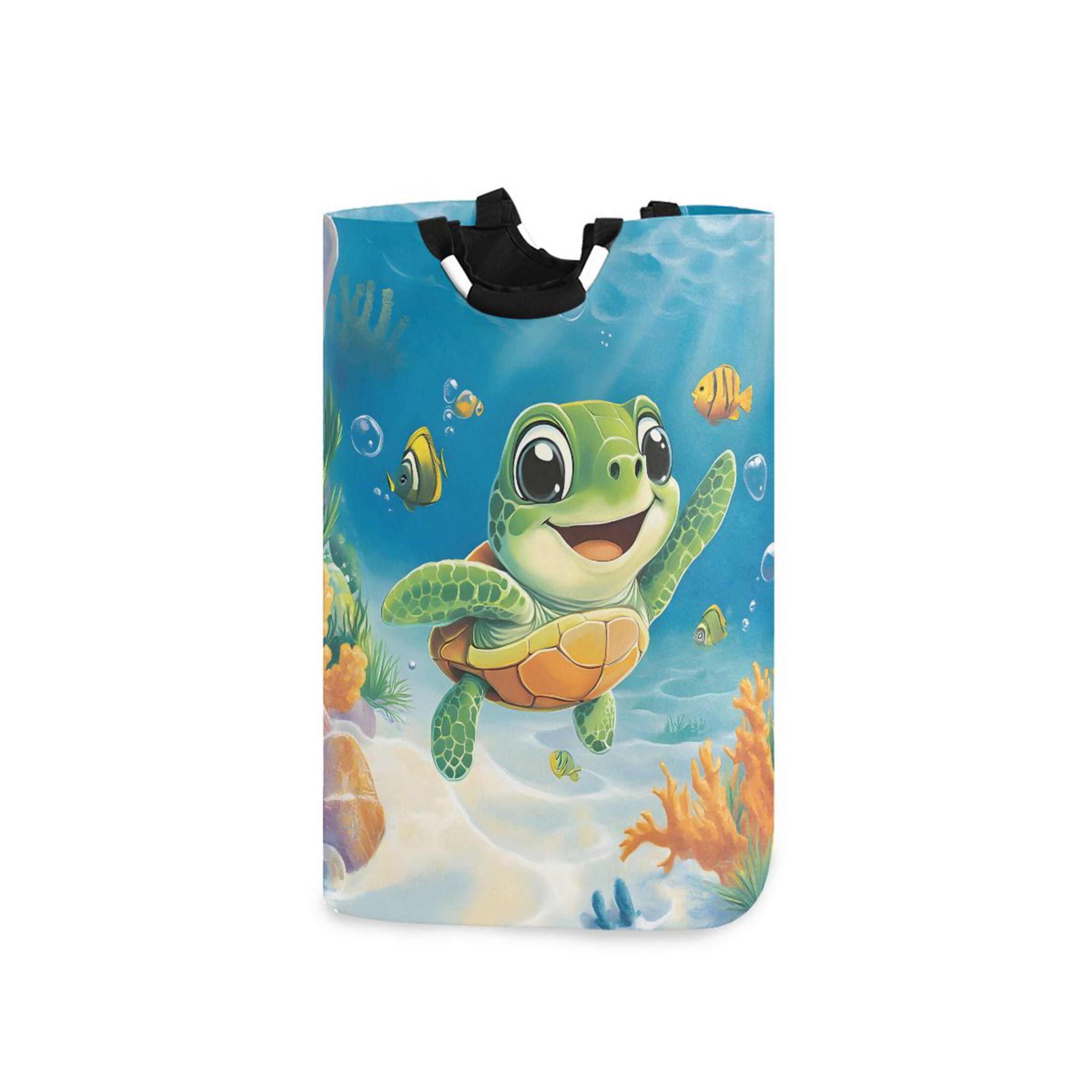 Cartoon Cute Little Green Turtle Laundry Basket with Handles 50L ...