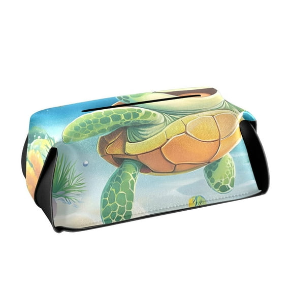 Cartoon Cute Little Green Turtle Tissue Box Cover Leather Square ...