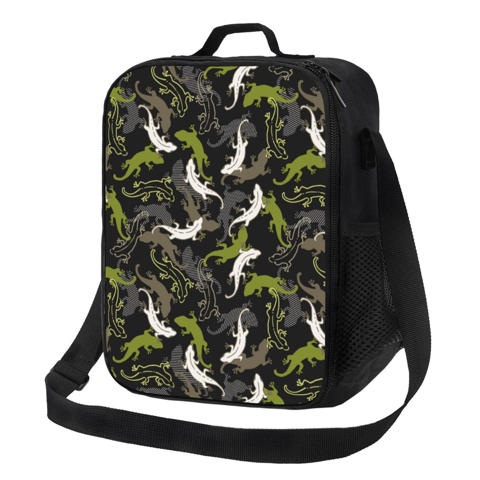 Cartoon Cute Lizard Gecko Green Lunch Box for Women Men, Insulated Lunch with Adjustable ...