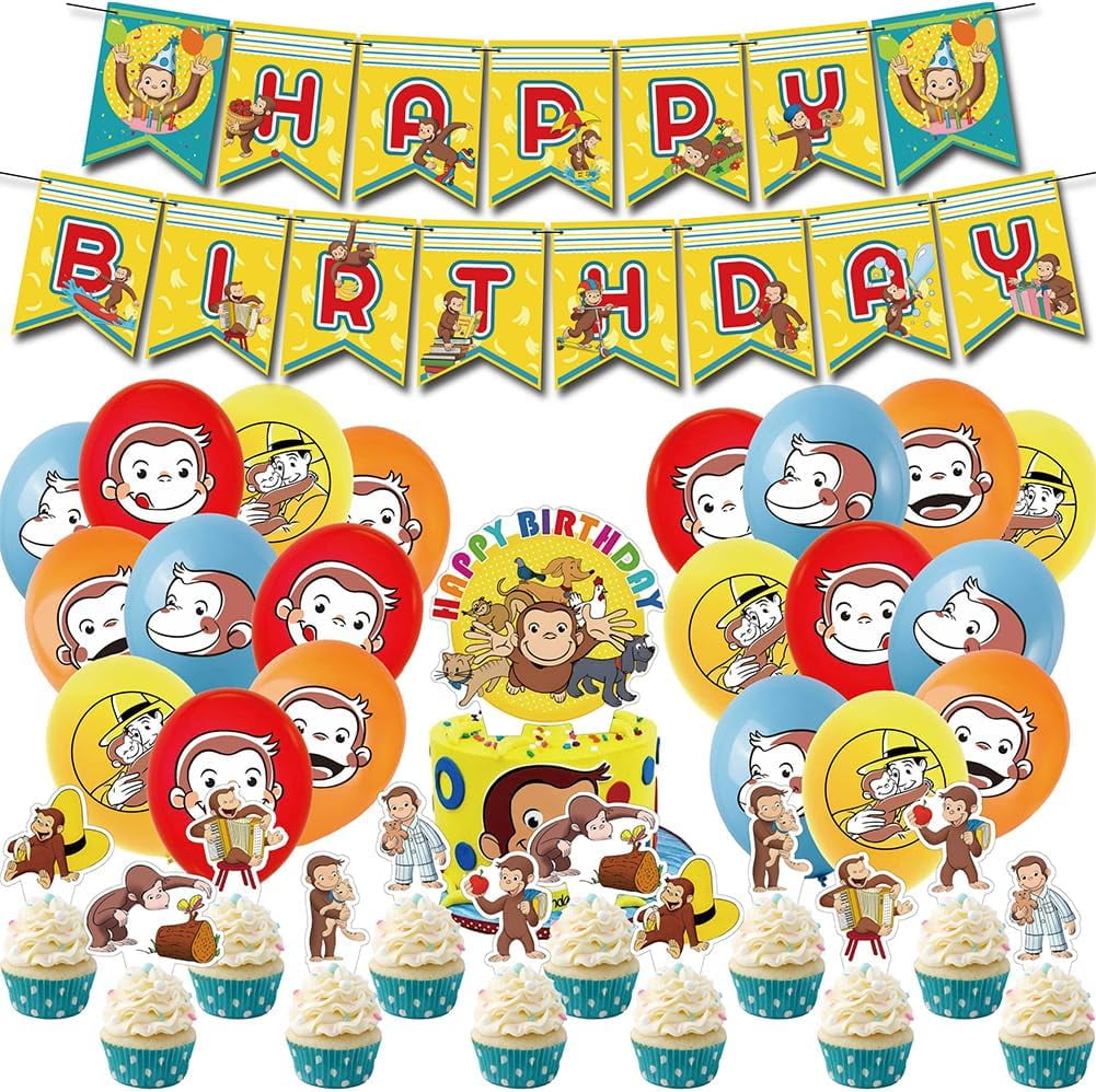 Cartoon Cute Monkey Birthday Party Supplies, Includes Happy Birthday ...
