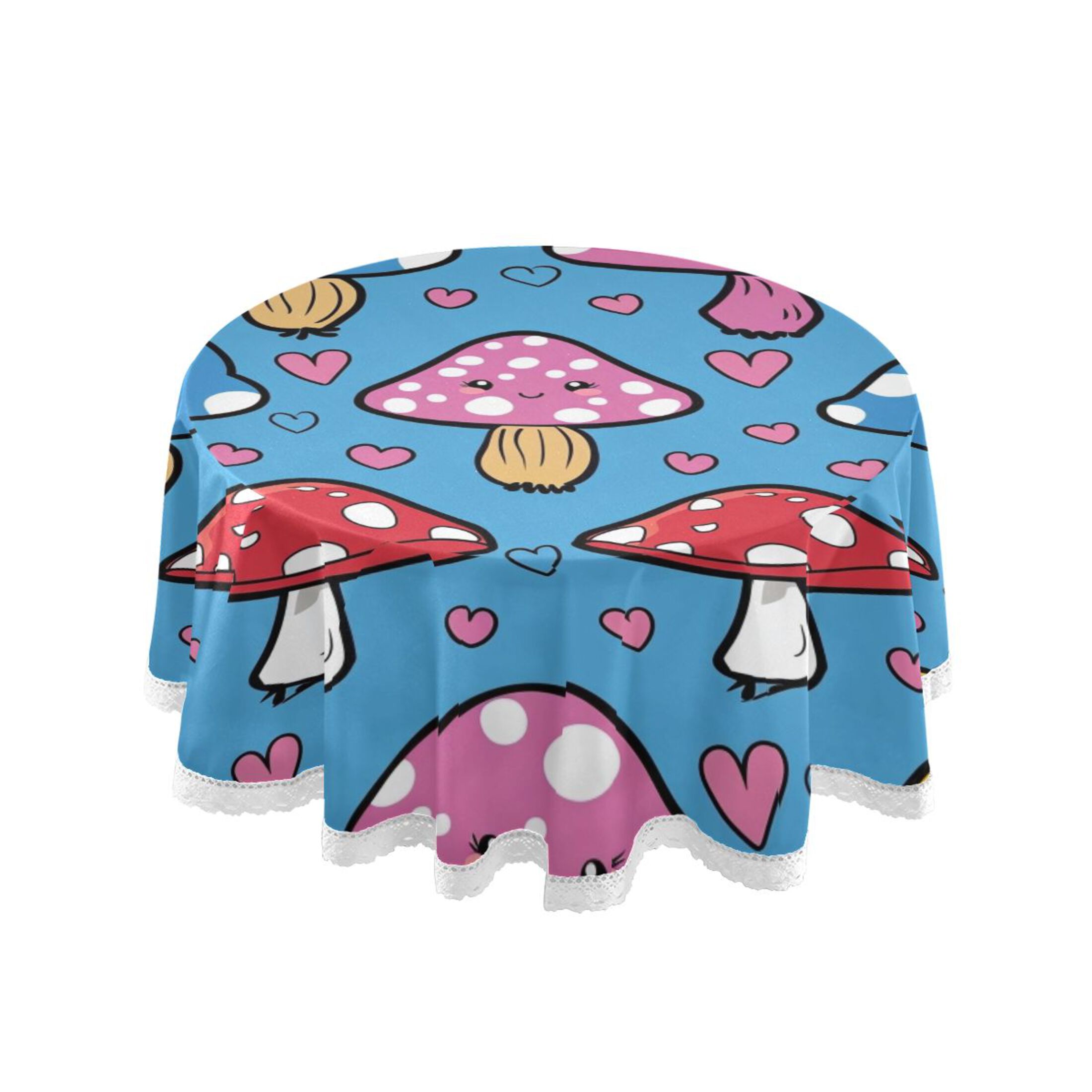 Cartoon Cute Mushrooms Round Tablecloth 60" Reusable Circle Table Cover ...