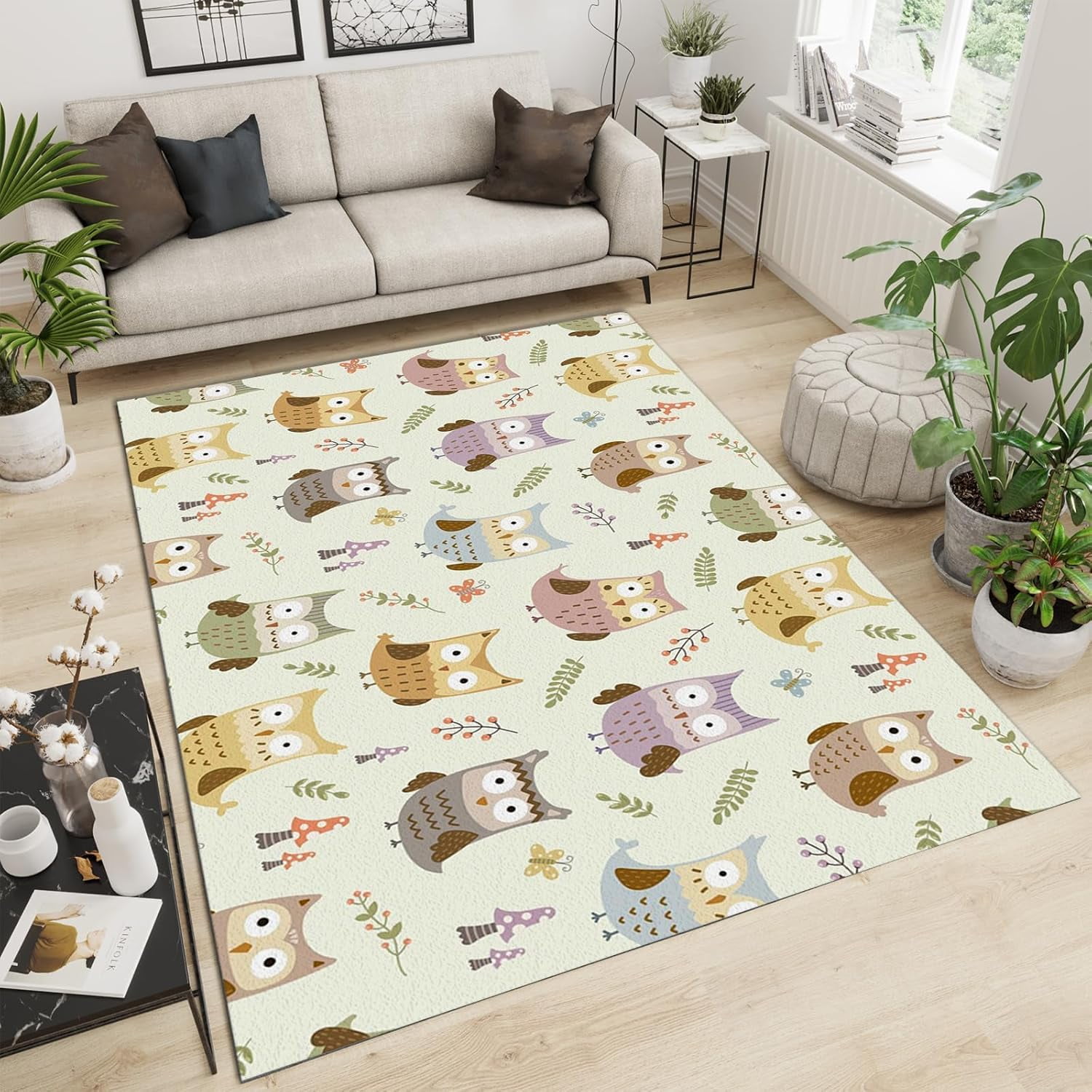 Cartoon Cute Owl Area Rug Modern Cartoon Art For Living Room Rugs ...