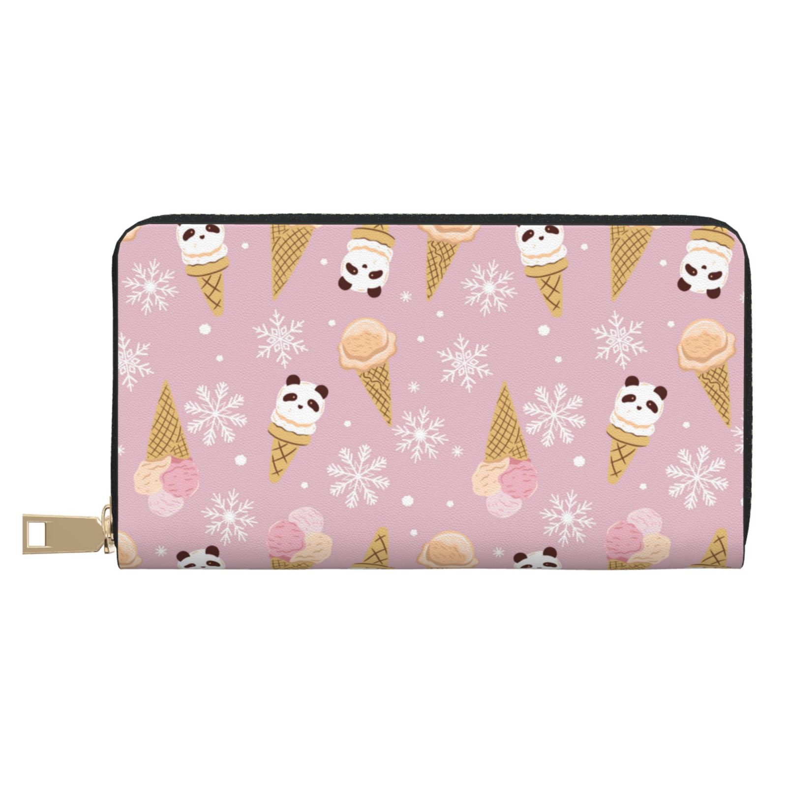 Cartoon Cute Panda Cone Pink Wallet Women, Leather Bifold Multi Card ...