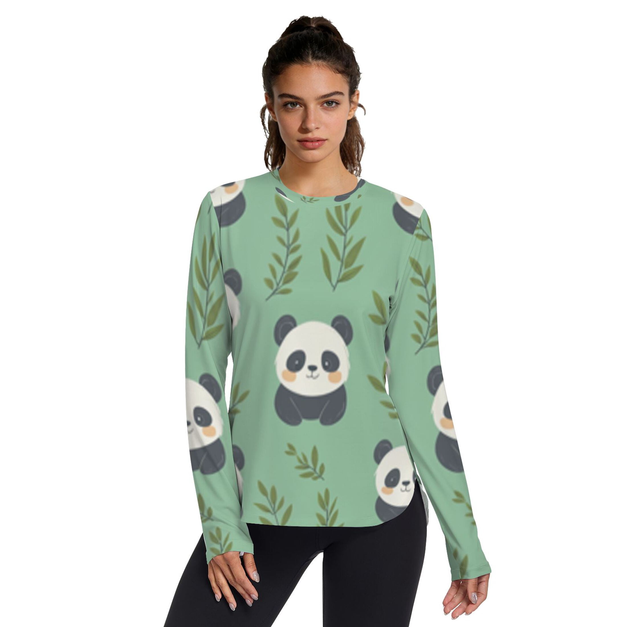 Cartoon Cute Panda Women UPF 50+ UV Shirts Long Sleeve with Thumb Holes ...
