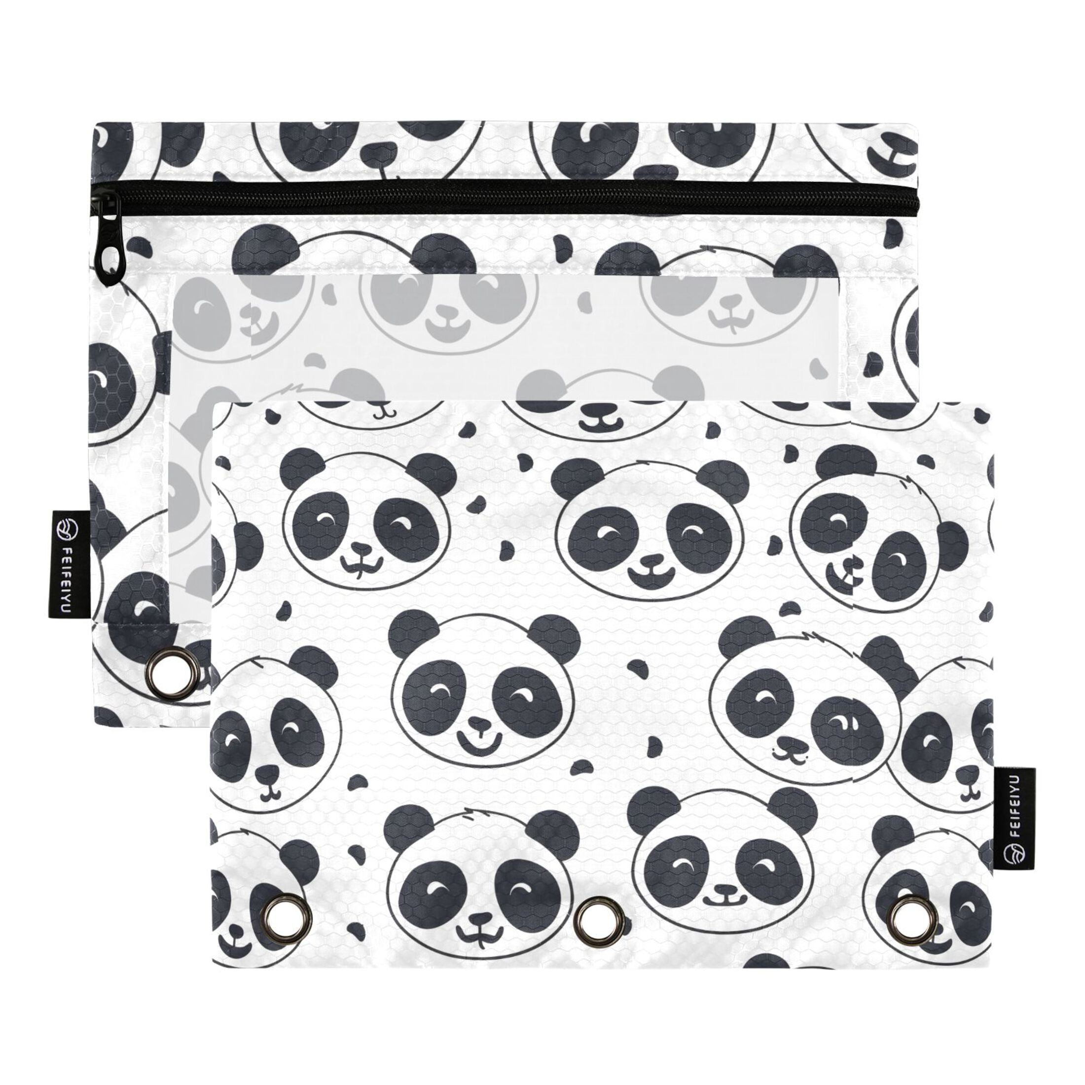 Cartoon Cute Pandas Face 2 Pack Pencil Pouch for 3 Ring Binder Smooth ...