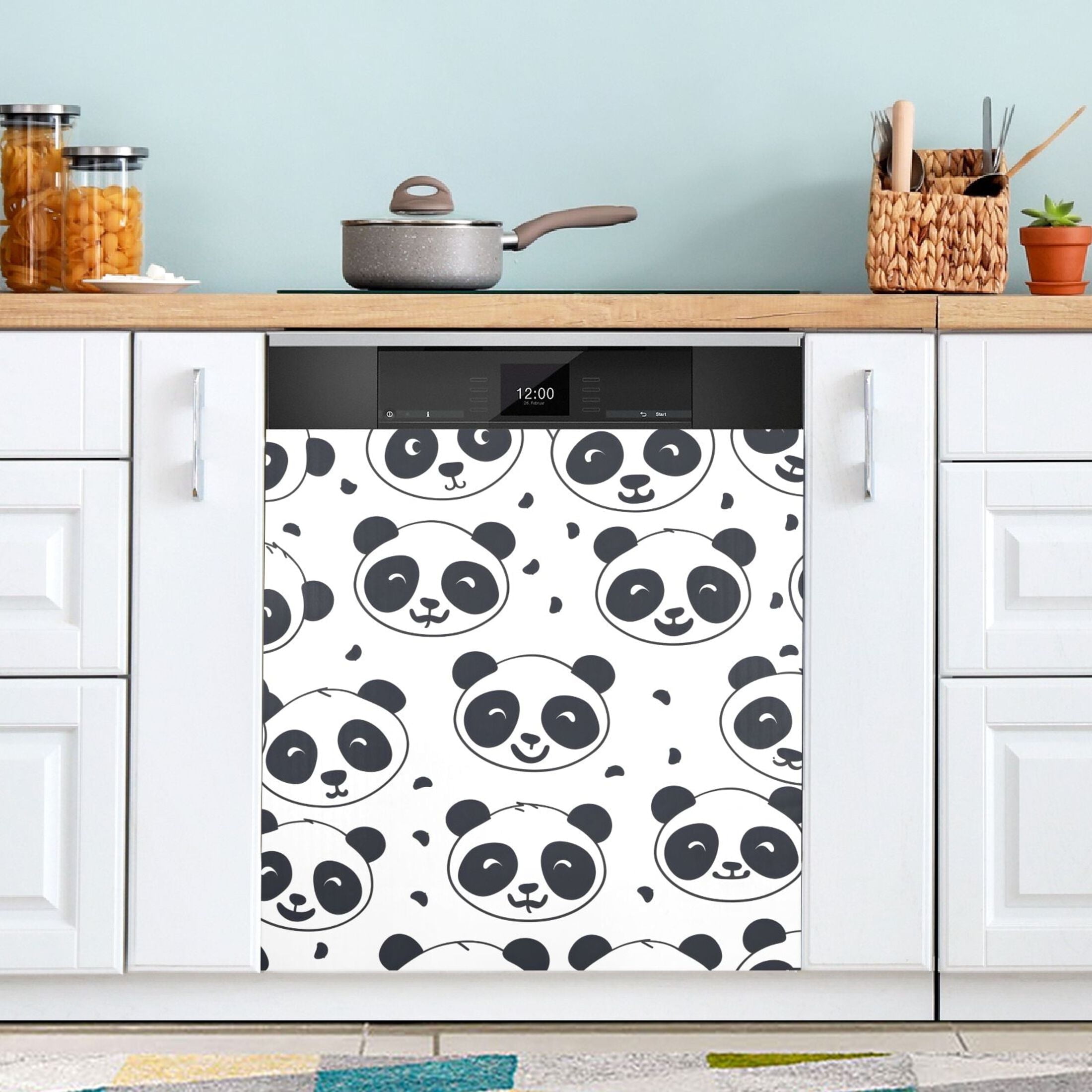 Cartoon Cute Pandas Face Dishwasher Magnet Cover Magnetic Fridge Door ...
