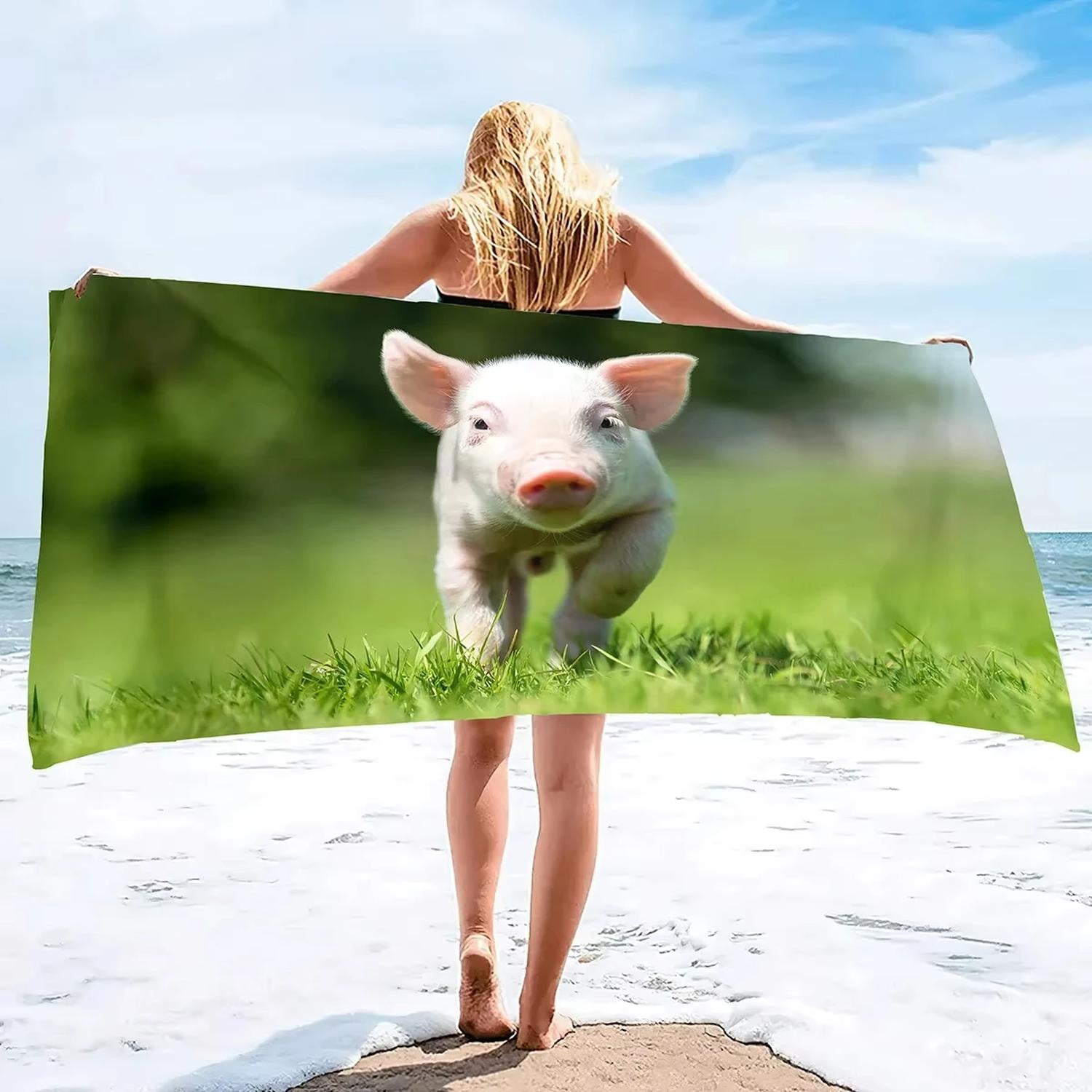 Cartoon Cute Pig Beach Towel Microfiber Lightweight Bath Towel ...